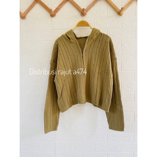 Jual JAKET SWEATER RAJUT HOODIE MOTIF CABLE RESLETING BAHAN RAJUT ...