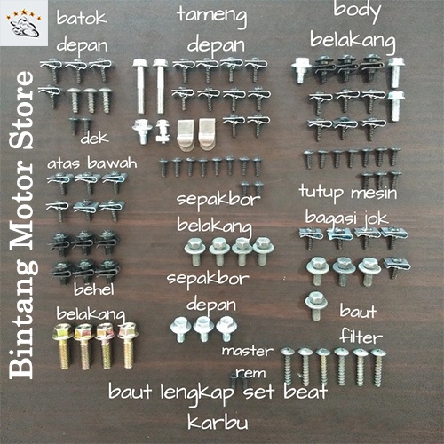Jual Full Set Baut Full Body Motor Honda Beat Karbu 2006-2012 Lengkap ...