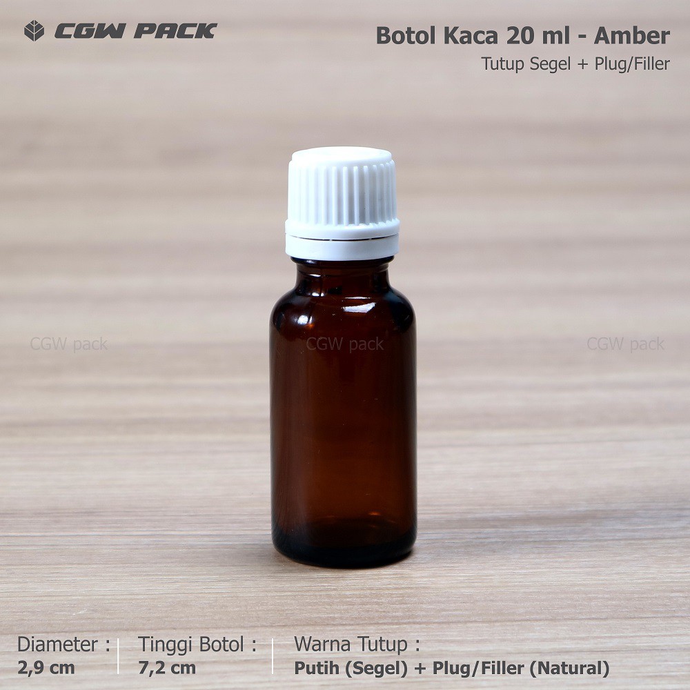 Jual BOTOL KACA FILLER 20 ML / BOTOL KACA AMBER 20 ML + TUTUP FILLER ...