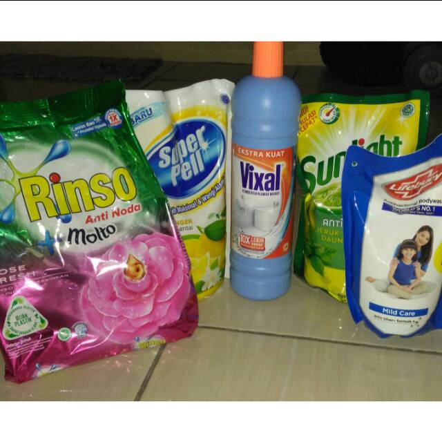 Jual Paket Hemat 5 produk ( Rinso, super pel, vixal/wipol, sunlight ...