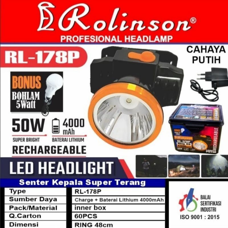 Jual Senter Kepala Berkemah LED Super Terang 50 Watt - Head Lamp Free ...