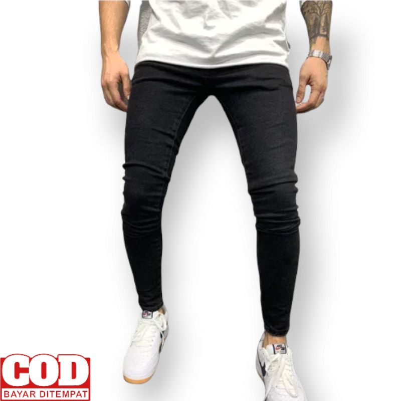 Jual Celana jeans pria hitam super skinny M7117-1 | Shopee Indonesia