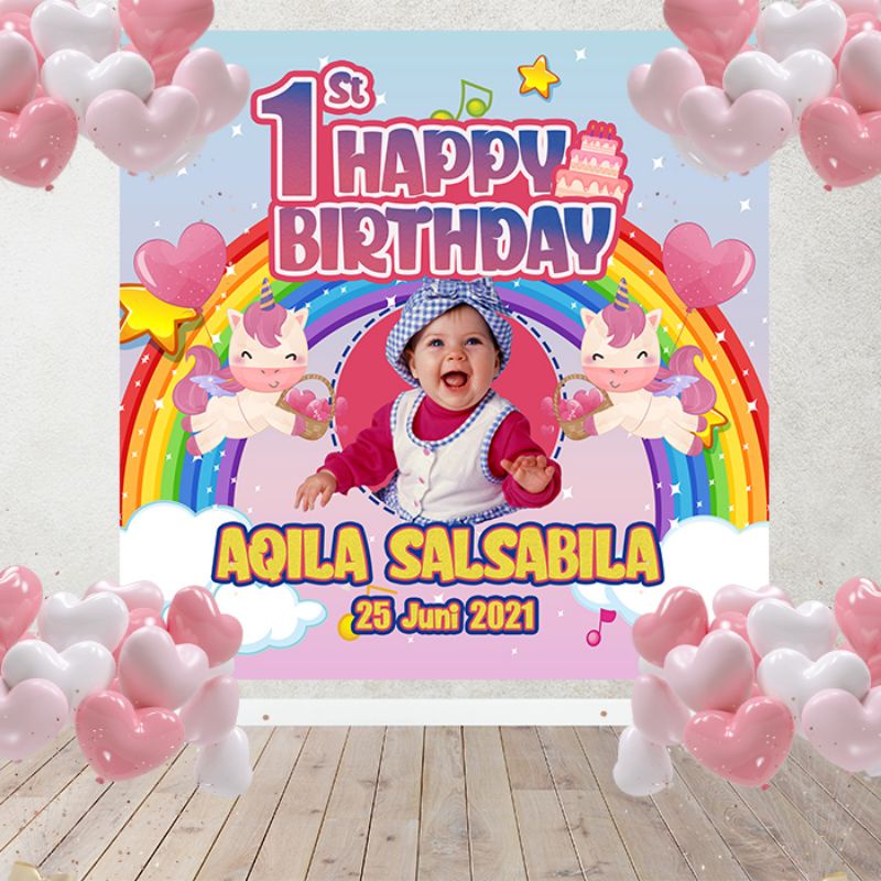 Jual Backdrop Ulang Tahun Anak Perempuan Unicorn Rainbow | Shopee Indonesia