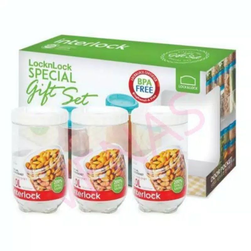Jual Lock n Lock Gift Set Hampers Lebaran Interlock 3p 1L / Lock&Lock ...