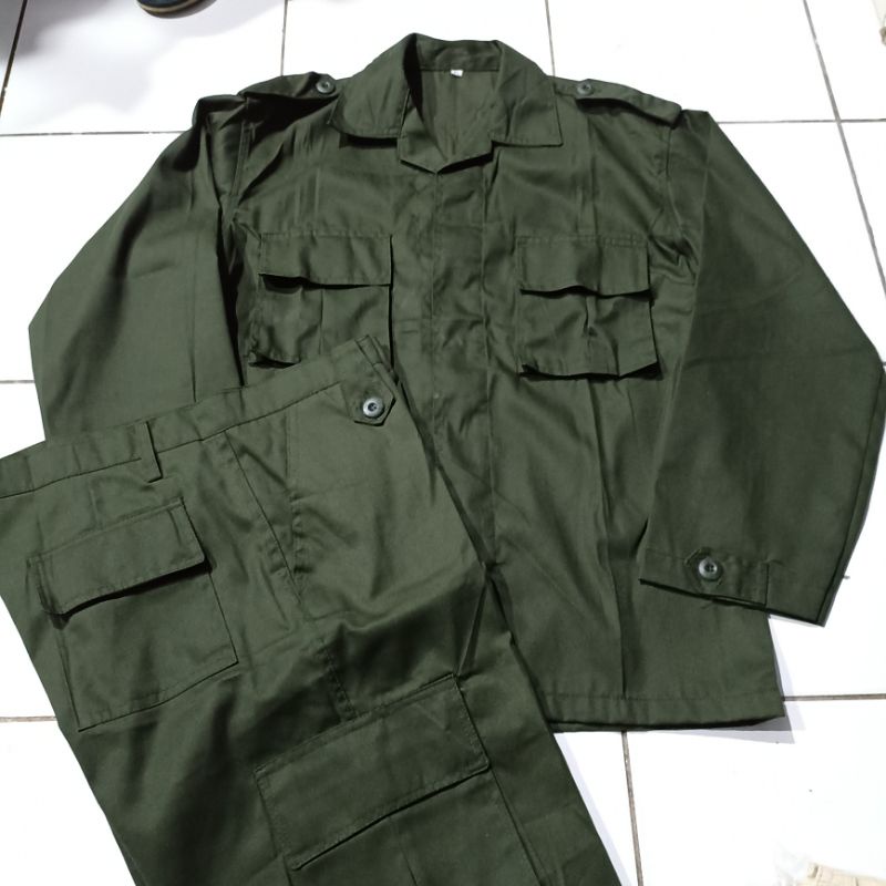 Jual Setelan Baju Celana Seragam PDL Hijau MENWA | KORAMIL | TARUNA | Shopee Indonesia