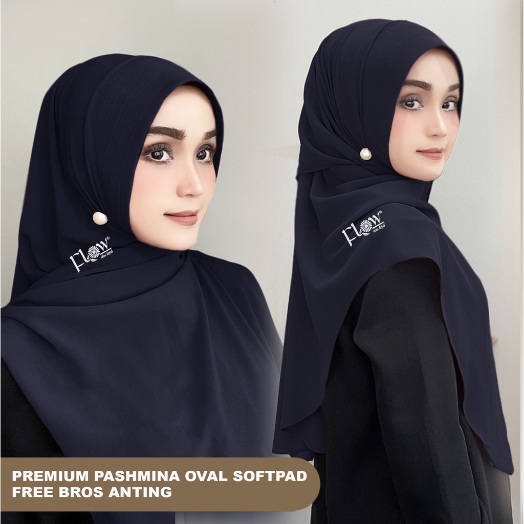 Jual Jilbab Pashmina Oval Softpad Premium Free Bros Anting Ori Flow | Shopee Indonesia