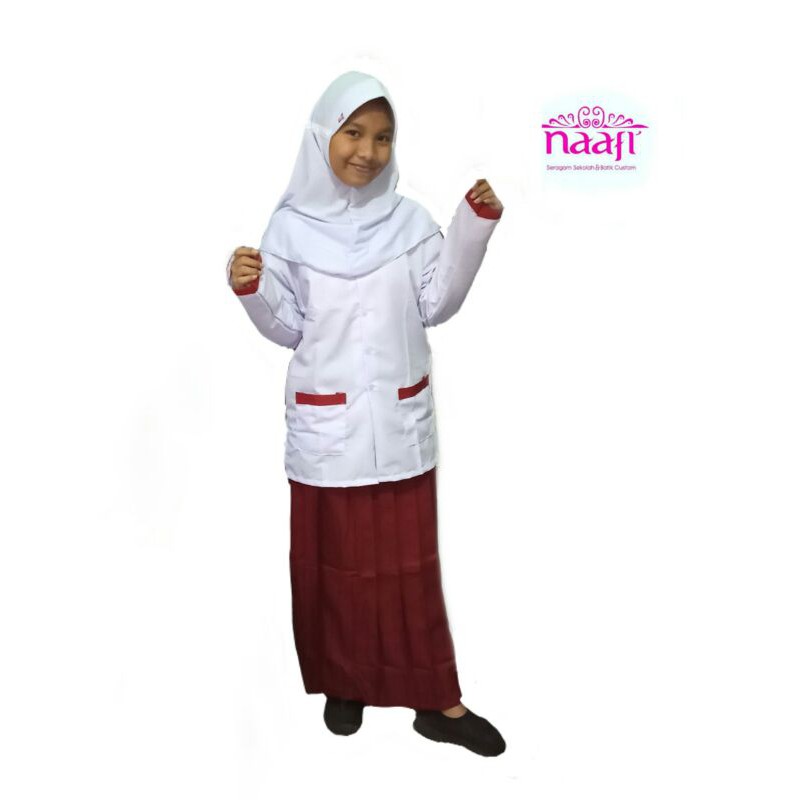 Jual Stlan Seragam MI,SDIT Puteri pjg(list merah) | Shopee Indonesia