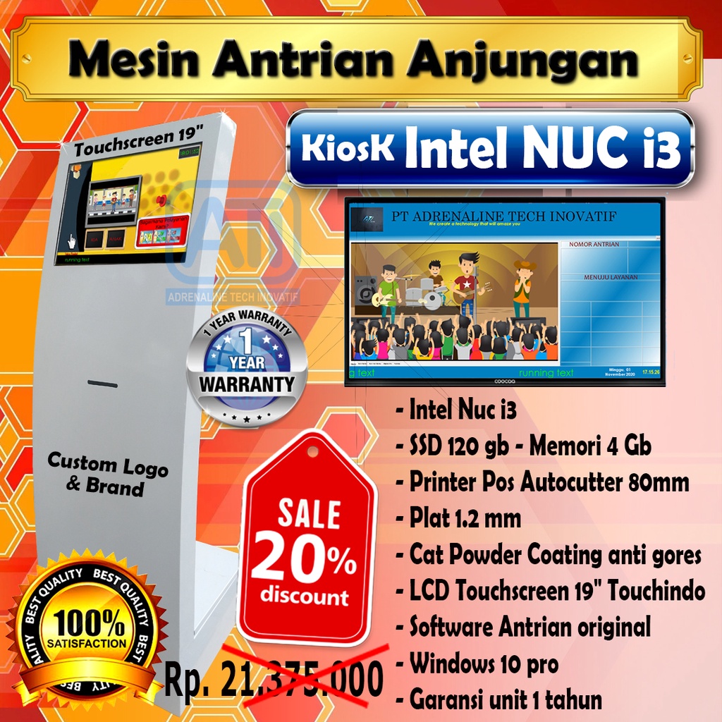 Jual Mesin Antrian Kiosk touchscreen 19" intel nuc i3 | Shopee Indonesia