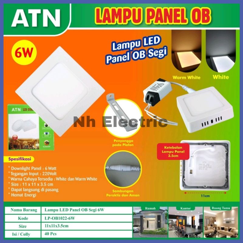 Jual Downlight Panel Led 6W OB Kotak Segi Putih Atn - Lampu Downlight ...