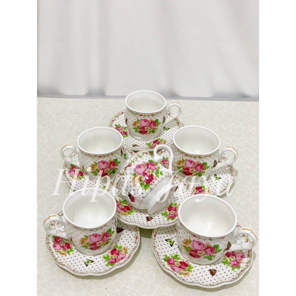 Jual Cangkir Set Keramik Import Cup & Saucer Rich Floral (6 cangkir & 6 ...
