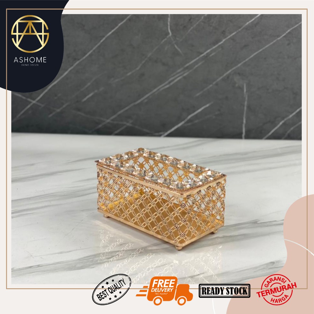 Jual ASHOME Tempat Tissue Kristal Gold Setengah Motif Rantai Gold ...