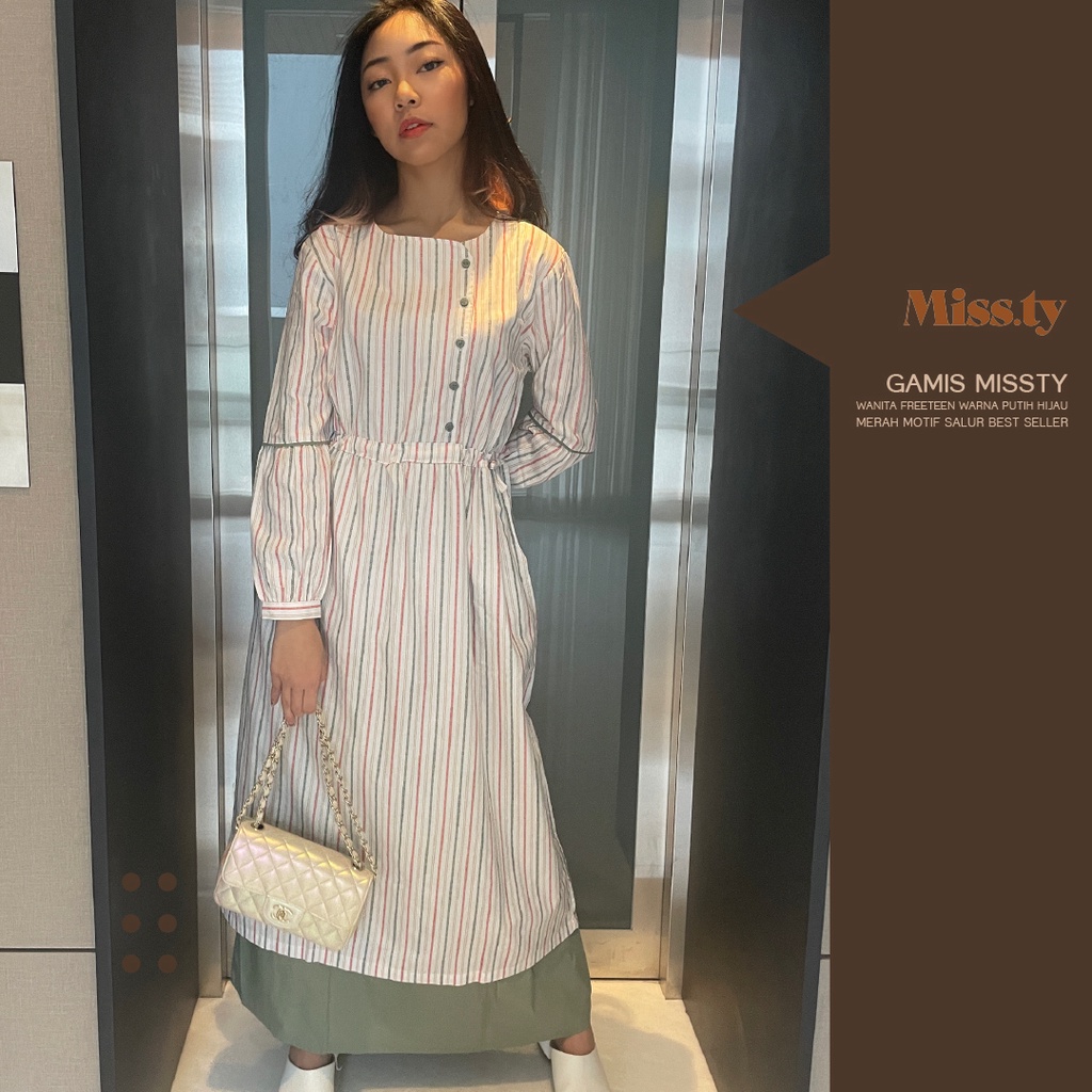 Jual Gamis Missty Wanita Missty Freeteen Warna Putih Hijau Merah Motif Salur Best Seller (Daisy ...
