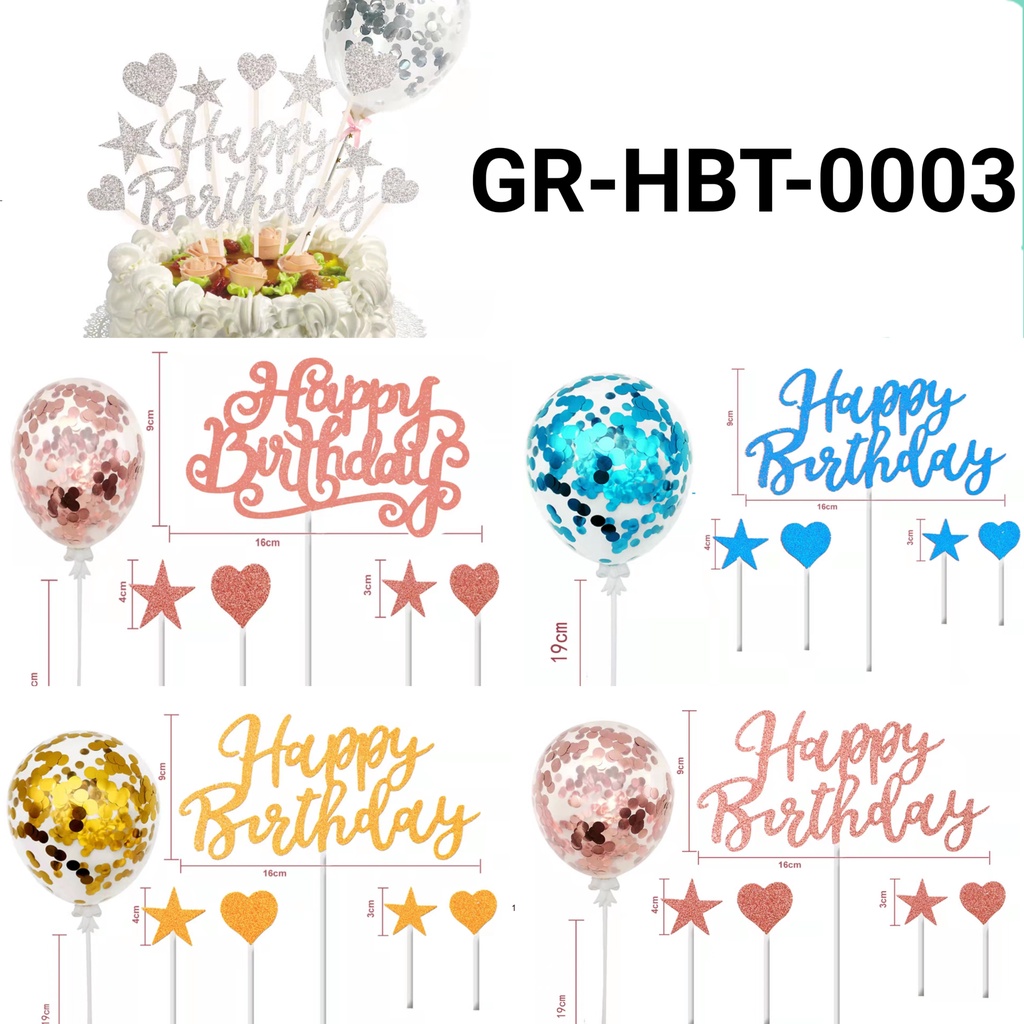 Jual GR-HBT-0003 Cake topper hiasan kue kertas happy birthday balon | Shopee Indonesia