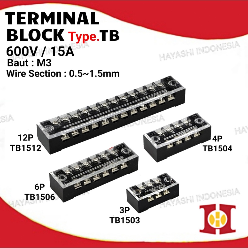 Jual Terminal Block Block Kaca 15A TB 1503 1504 1506 1512 3P 4P 6P 12P Pin | Shopee Indonesia