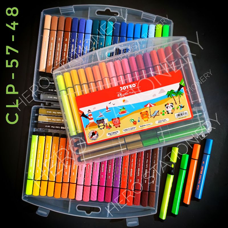 Jual Jumbo color pen pena triangular grip washable joyko 48 warna CLP ...