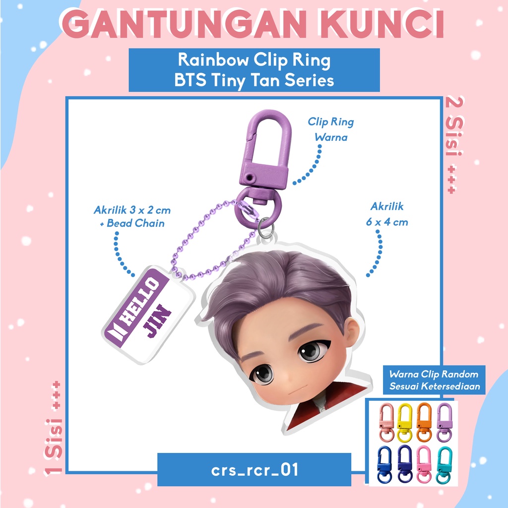 Jual Gantungan Kunci Rainbow Clip Ring Desain BTS Tiny Tan Kpop Lucu Ganci Akrilik Print UV ...