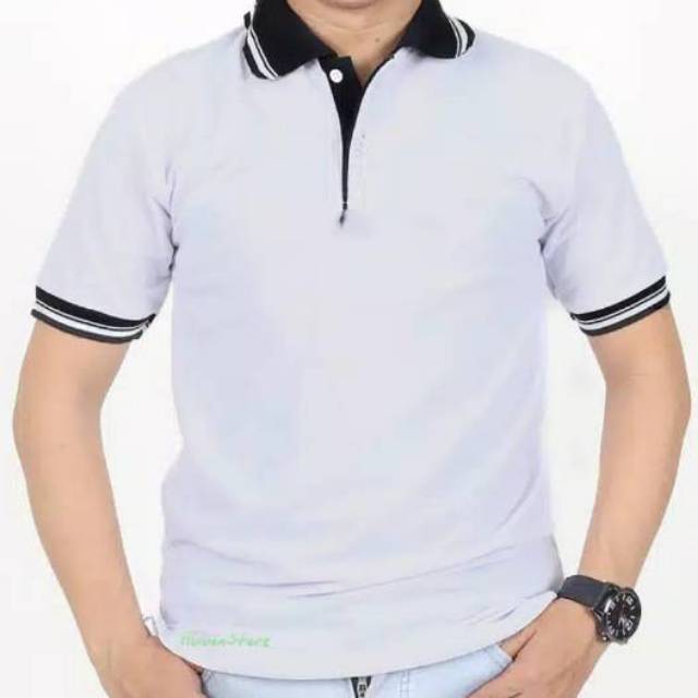 Jual Kaos Poloshirt Polos Berkerah Murah Lengan Pendek Putih List Hitam | Shopee Indonesia
