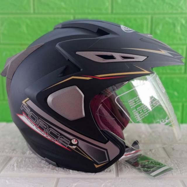 Jual Helm force Half Face Double Visor SNI Smart lock Black Doff ...