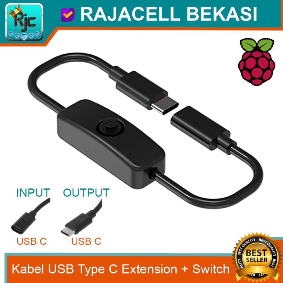 Jual Kabel USB Type C Extension 28cm + Switch ON OFF for Raspberri Pi 4 ...