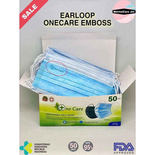 Jual Masker 3ply ONECARE EMBOS Earloop Kemenkes isi 50pcs Ready One ...
