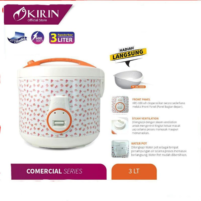 Jual Rice Cooker Kirin KRC-188 WH Magic Com Kirin 3L | Shopee Indonesia