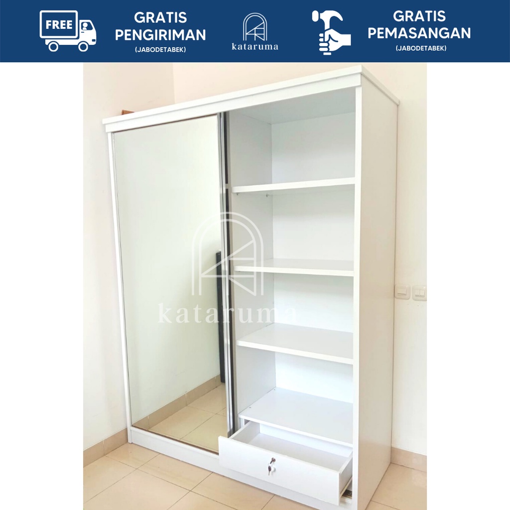 Jual Lemari Sliding Door 2 Pintu Full Cermin Frameless | Shopee Indonesia