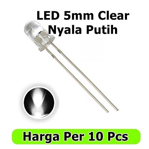 Jual 10 Pcs LED Putih = Putih Putih 5mm Super Bright Terang Clear Super ...