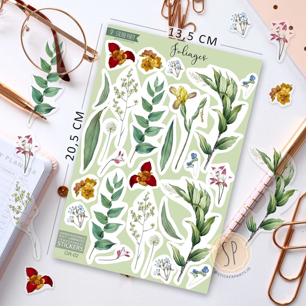 Jual [Sticker Party] Stiker Transparan Tanaman Bunga Daun Hijau Floral ...