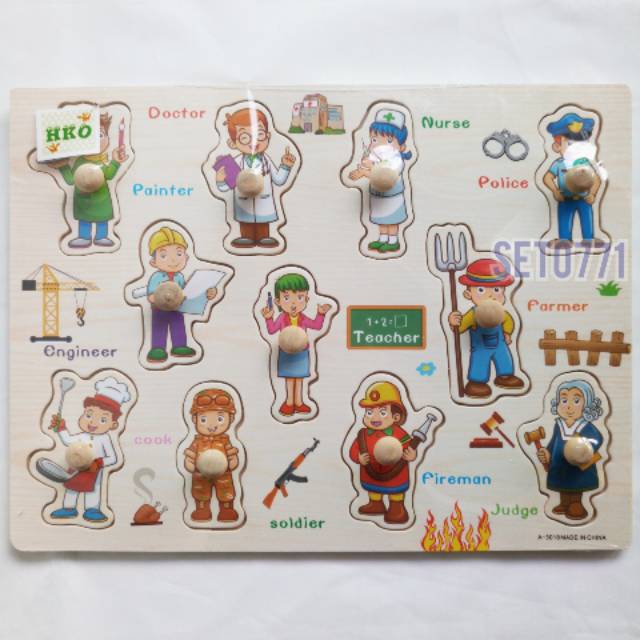 Jual Puzle Kayu Dengan Background Puzel Edukatif Puzzle Motif Profesi ...
