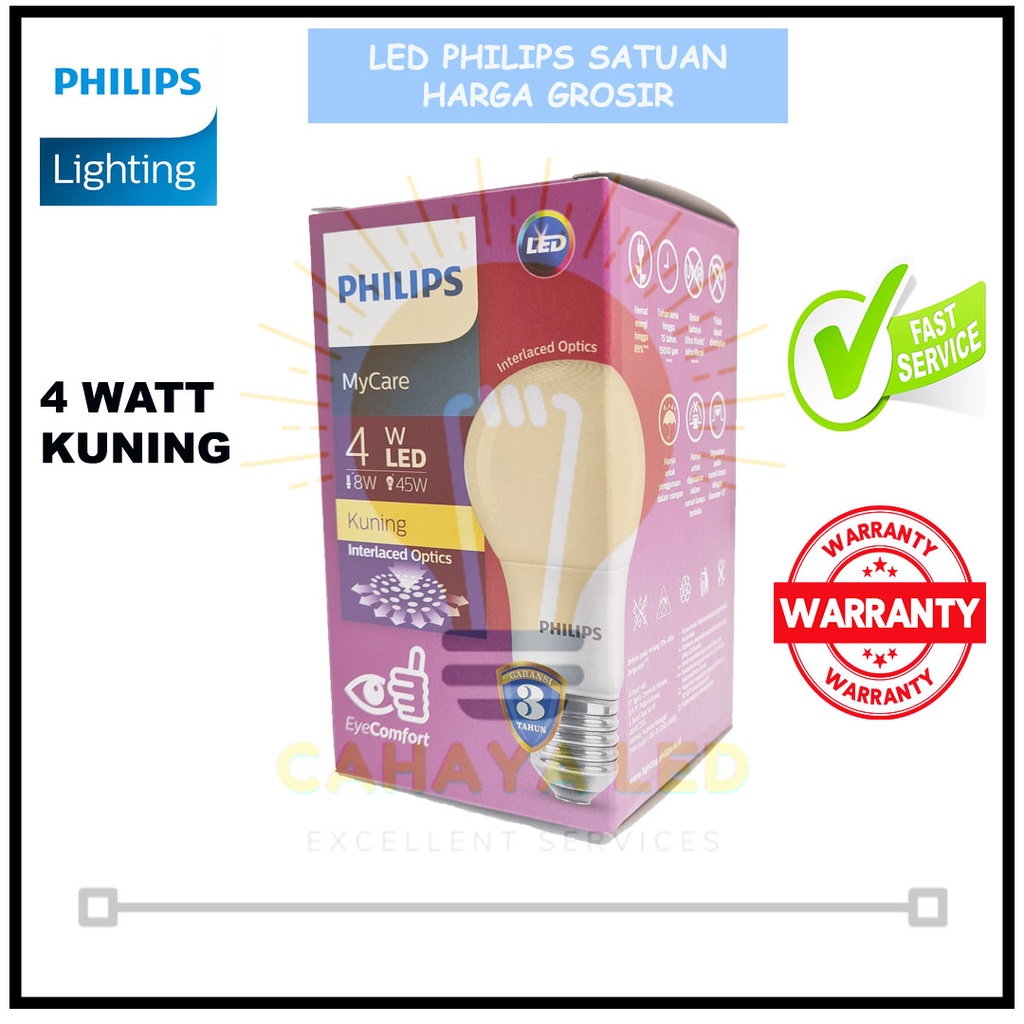 Jual PHILIPS LAMPU LED BULB MYCARE 4W / 4 WATT KUNING PENGGANTI 5W ...