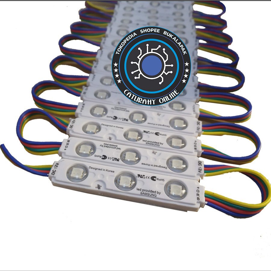 Jual Led modul RGB lensa 5050 waterproof 3 mata 12 Volt 12V nyala rgb ...