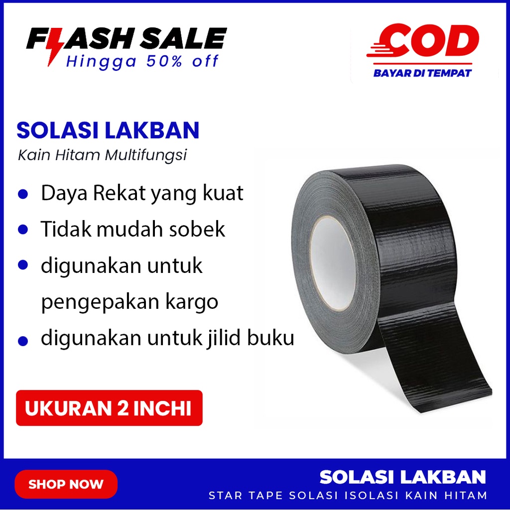 Jual Lakban Kain Hitam Jilid Hitam Solai Cloth Tape Solasi Isolai Cloth ...