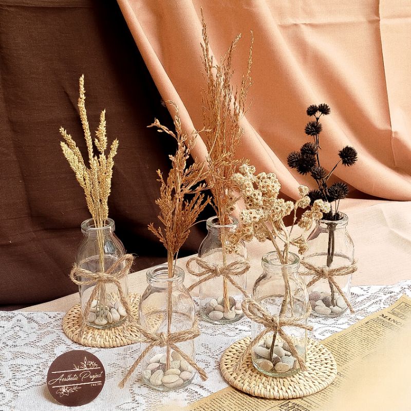 Jual Vas Mini Bunga Kering Dekorasi Ngonten Aesthetic Paket Vas