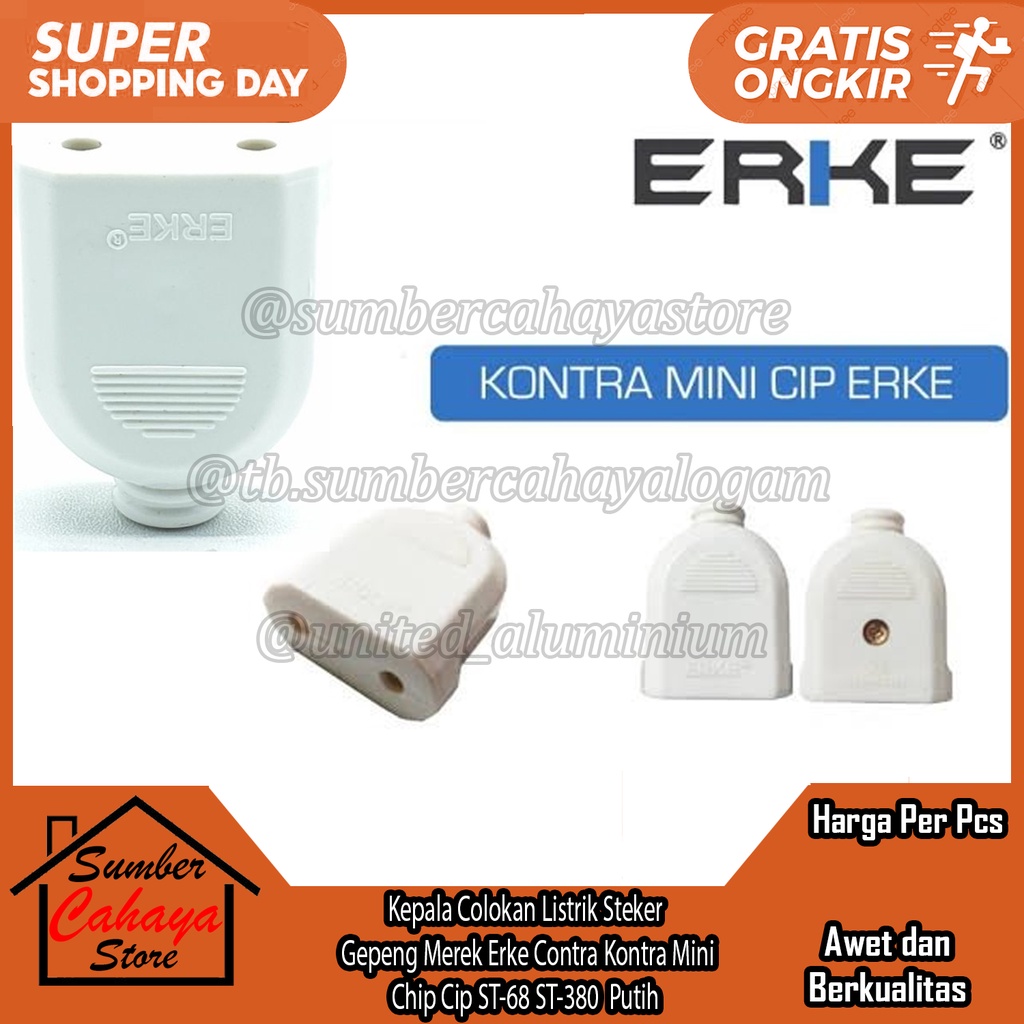 Jual Kepala Colokan Listrik Steker Gepeng Merek Erke Contra Kontra Mini Chip Cip ST-68 ST-380 ...