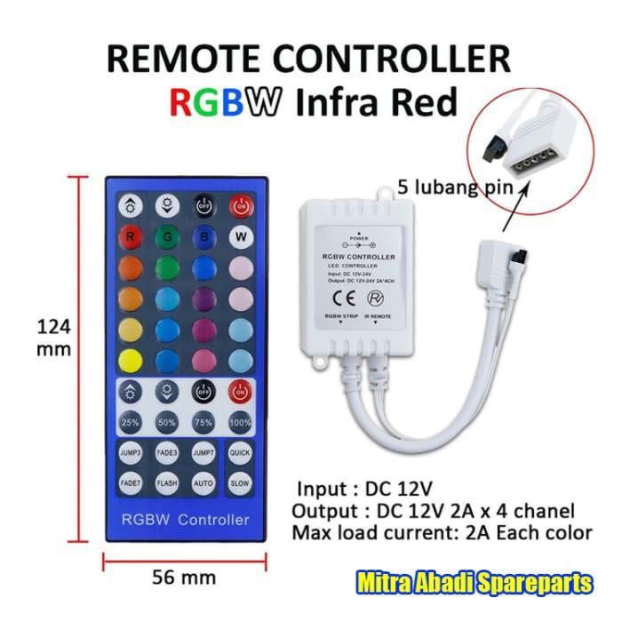 Jual Remote Controller IR LED Strip RGBW DC 12-24 Volt + RGB Control ...