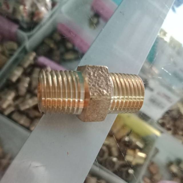 Jual Double nepel 1/4" x 1/4" kuningan tebal | Shopee Indonesia