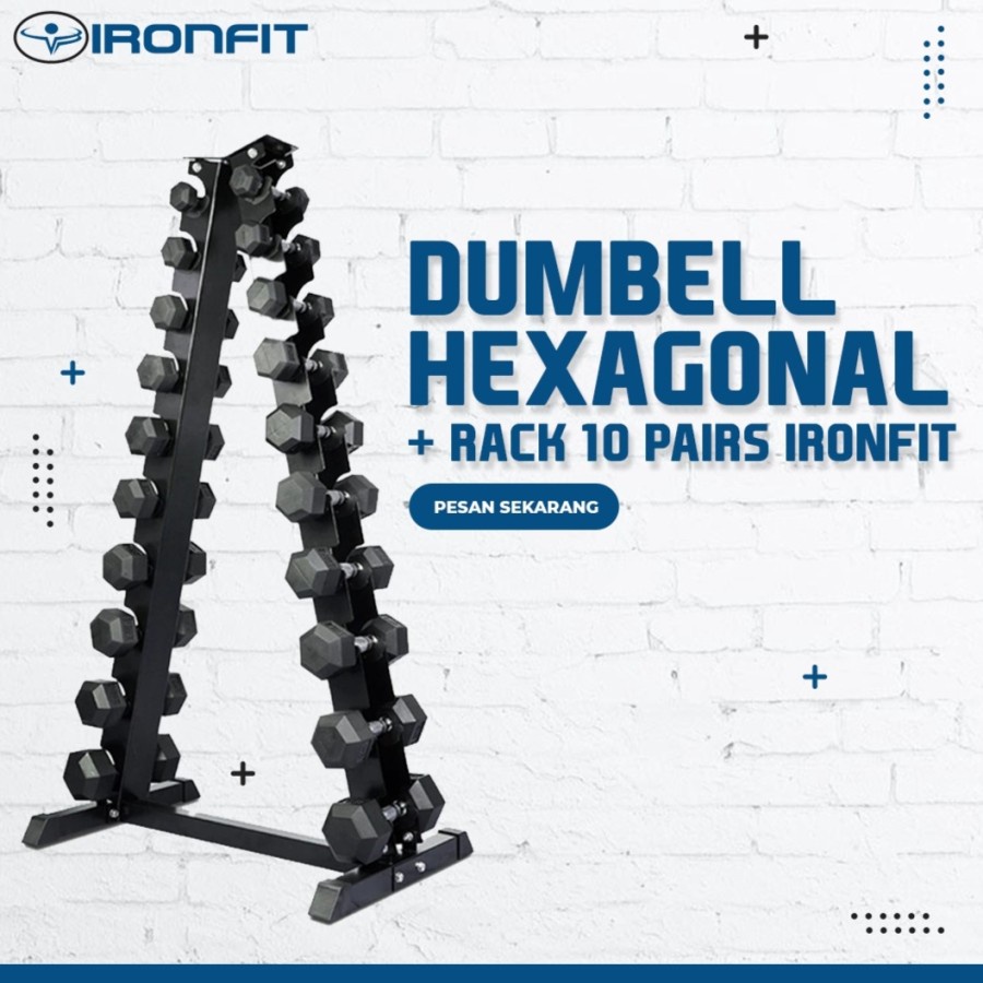 Jual DUMBELL HEXAGONAL + RACK 10 PAIRS IRONFIT ( 1kg s/d 10kg Total ...