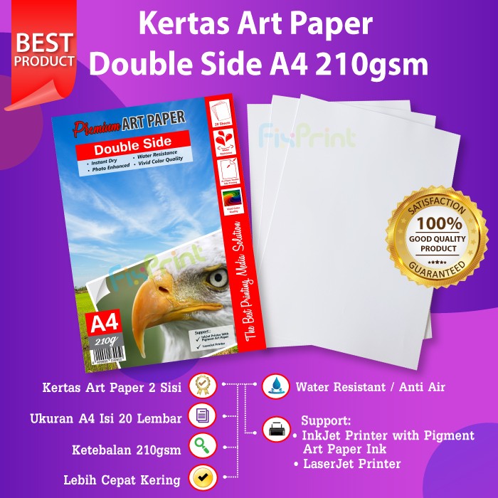 Jual Photo Paper 210gsm 20 Sheets Kertas Art Paper A4 210 gram 20 ...
