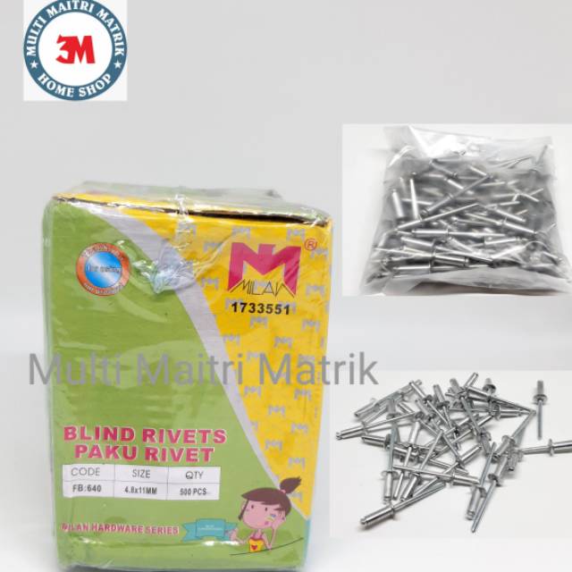 Jual Paku rivet 4,8 x 11 mm 640 / blind rivet 4,8 x 11mm 640 isi 100pcs ...