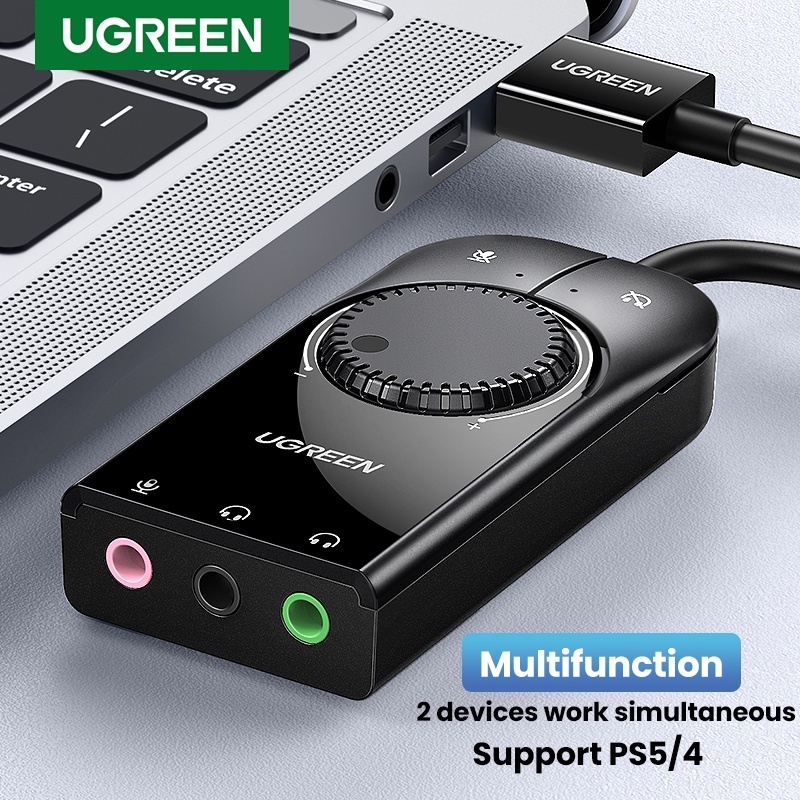 Jual UGREEN USB Audio Sound Card Adapter To Earphone Microphone Headphone (3.5mm) with volume ...