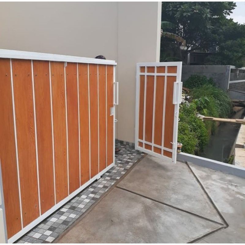 Jual pagar dorong papan grc motif kayu | Shopee Indonesia