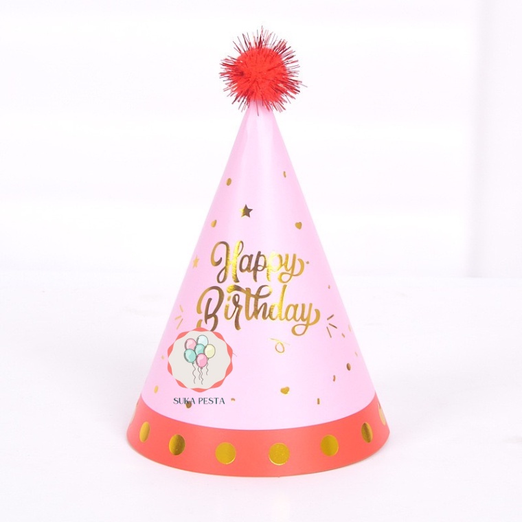 Jual TOPI ULTAH KERUCUT MIX POMPOM / BIRTHDAY PARTY HAT / TOPI PESTA ...