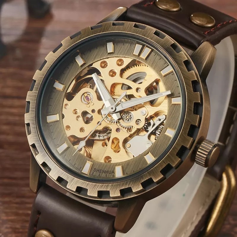 Jual Jam Tangan Retro Mekanik Otomatis Bronze Perunggu Klasik Gear ...