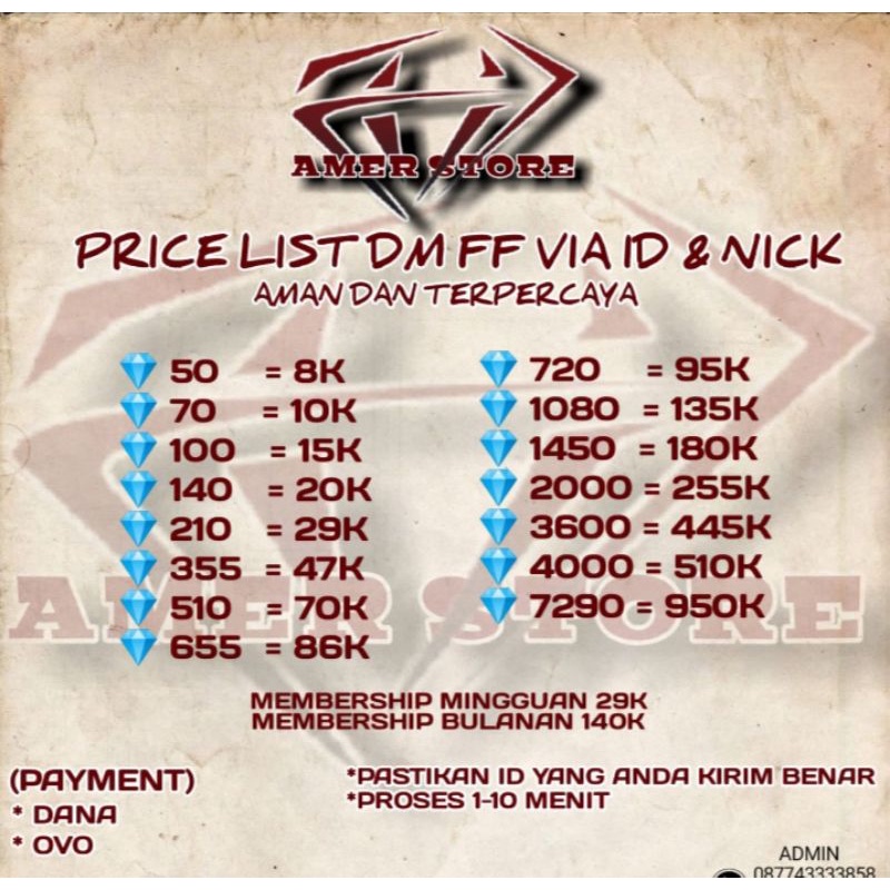 Jual LIST TOP UP GAME FREE FIRE | Shopee Indonesia