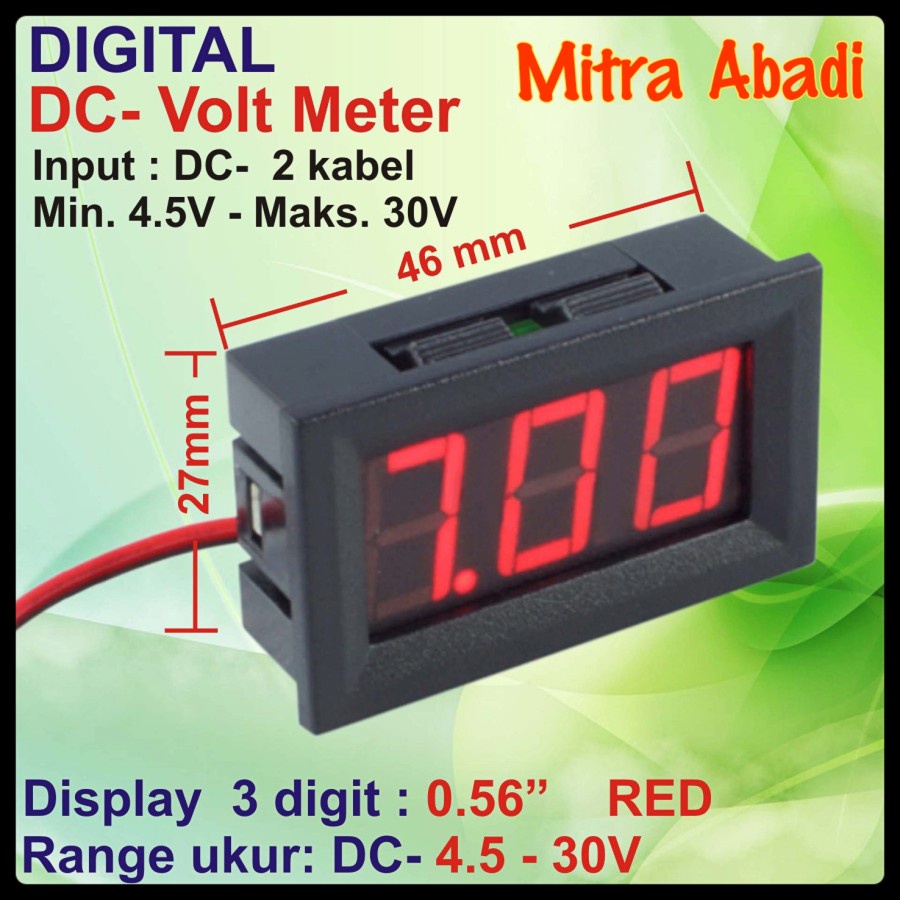 Jual Voltmeter DC 4,5V-30V 0,56 inch Tulisan Merah/Red (2 Kabel) + Frame | Shopee Indonesia