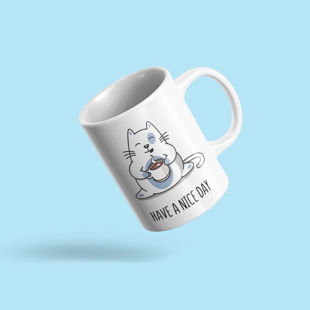 Jual Mug Gelas Gambar Kucing Lucu Have A Nice Day | Shopee Indonesia