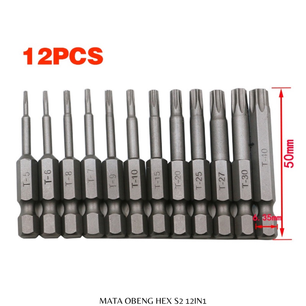 Jual MATA OBENG TORX BITS SET MAGNETIC HEX SHANK S2 1/4 ISI 12PC ...