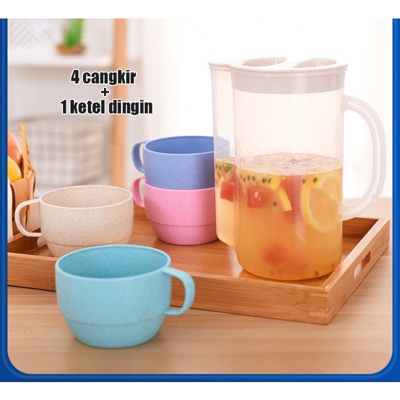 Jual TEKO JERAMI / TEKO WARNA JERAMI / TEKO SET GELAS 4 IN | Shopee ...