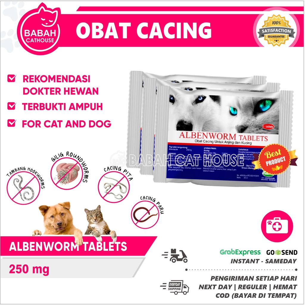 Jual ALBENWORM Obat Cacing Kucing Anjing Tablet Anak Kitten Untuk ...
