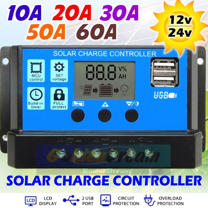 Jual SCC Solar Charge Controller Power Supply 10A 20A 30A 50A Cell Tenaga Surya 12v 24v | Shopee ...